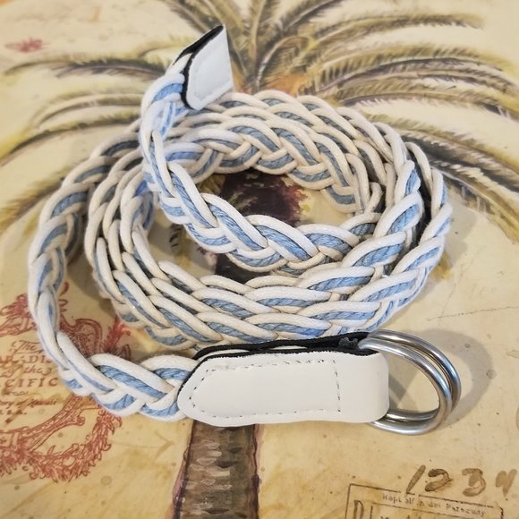 None | Accessories | Braided Cream And Light Blue Fabric Belt With ...